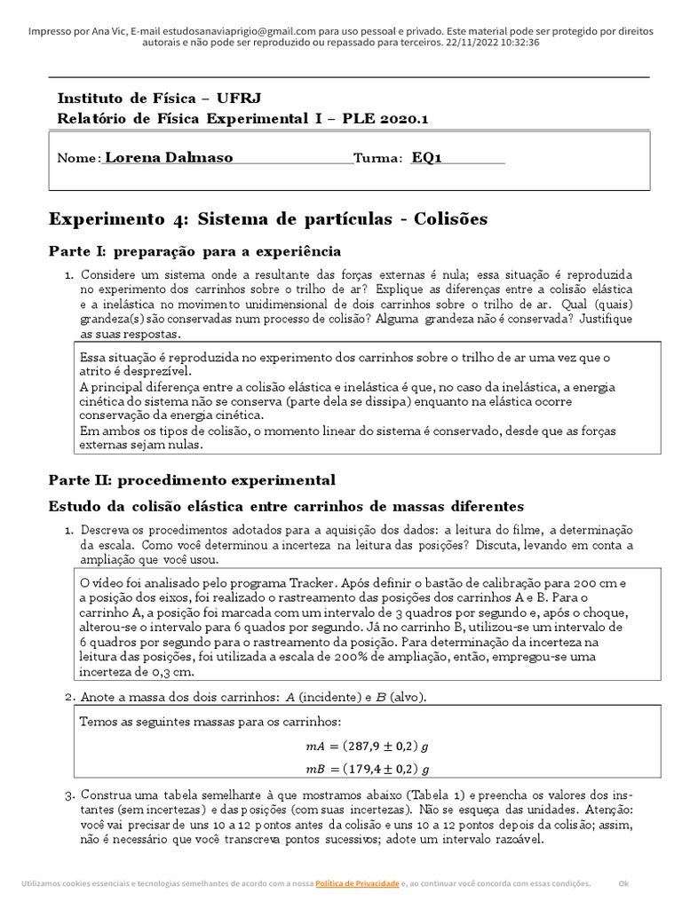 Relatório Exp 4 | PDF | Colisão | Iniciativa/Conjuntura