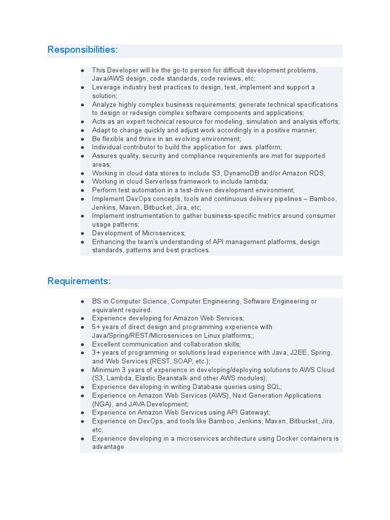 JD MC-Java-AWS | PDF | Amazon Web Services | Cloud Computing