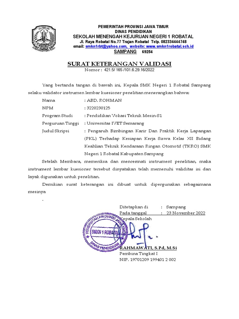 Surat Validasi Instrumen | PDF