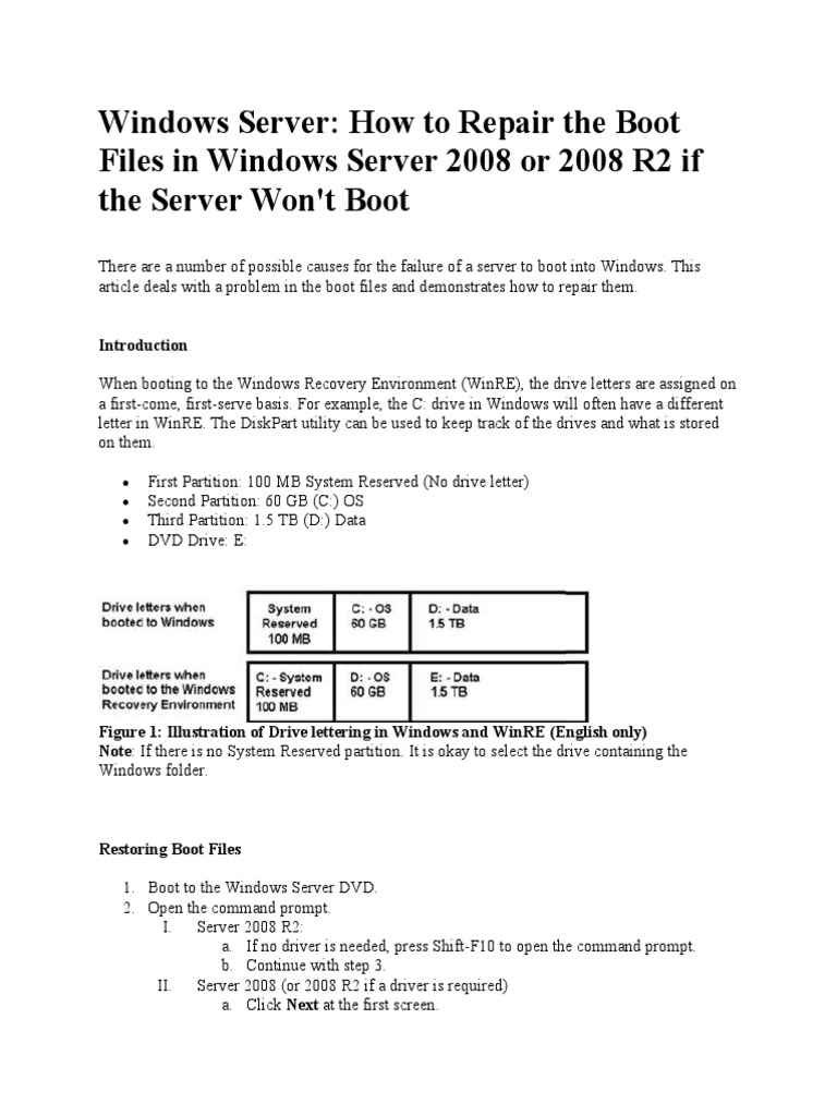 How To Repair The Boot Files in Windows Server 2008 or 2008 R2 If The Server Won't Boot | PDF ...