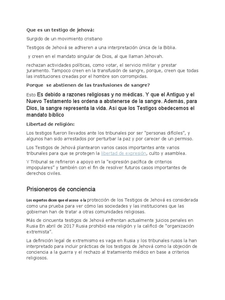 Testigos de Jehová: Creencias y Derechos | PDF | Privacidad de la ...