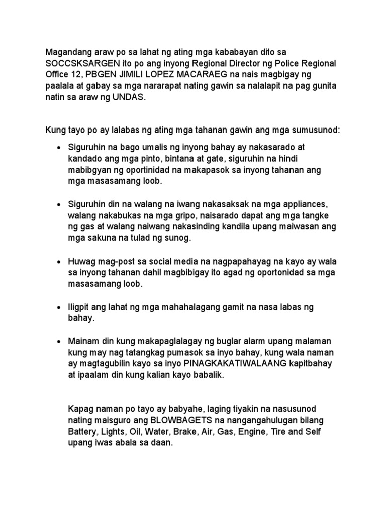 UNDAS Safety Tips | PDF