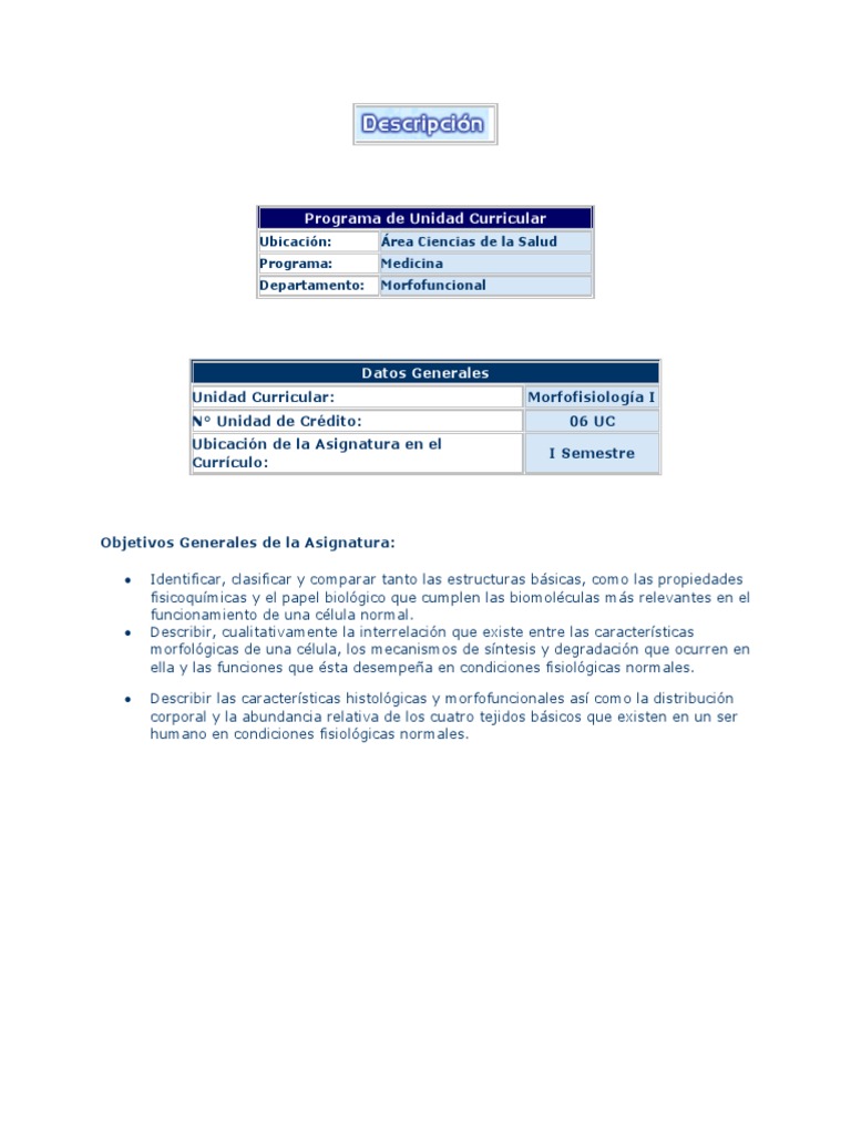 Objetivos Morfofisiologia I Temario | PDF | Tejido conectivo | Hueso