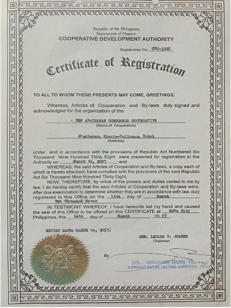 Cda - Old Certificate of Registration | PDF