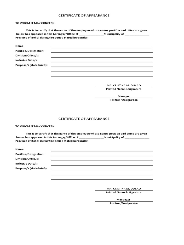 Certificate of Appearance | PDF