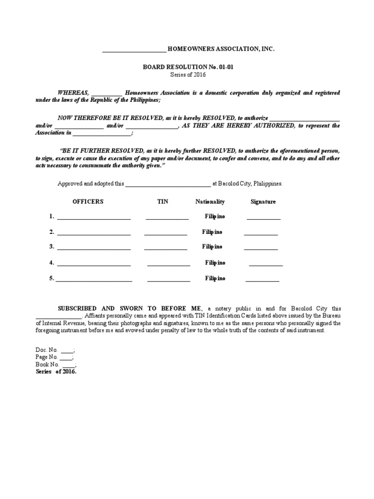 Board Resolution for HOA Authorization | PDF | Law