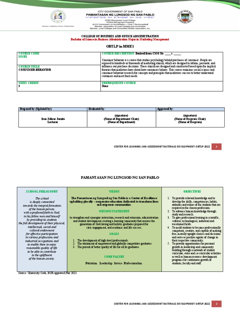 Consumer Behavior OBTLP | PDF | Behavior | Consumer Behaviour