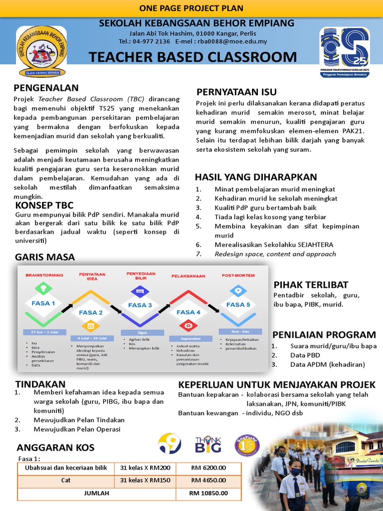 One Page Project Plan Tbc Pdf