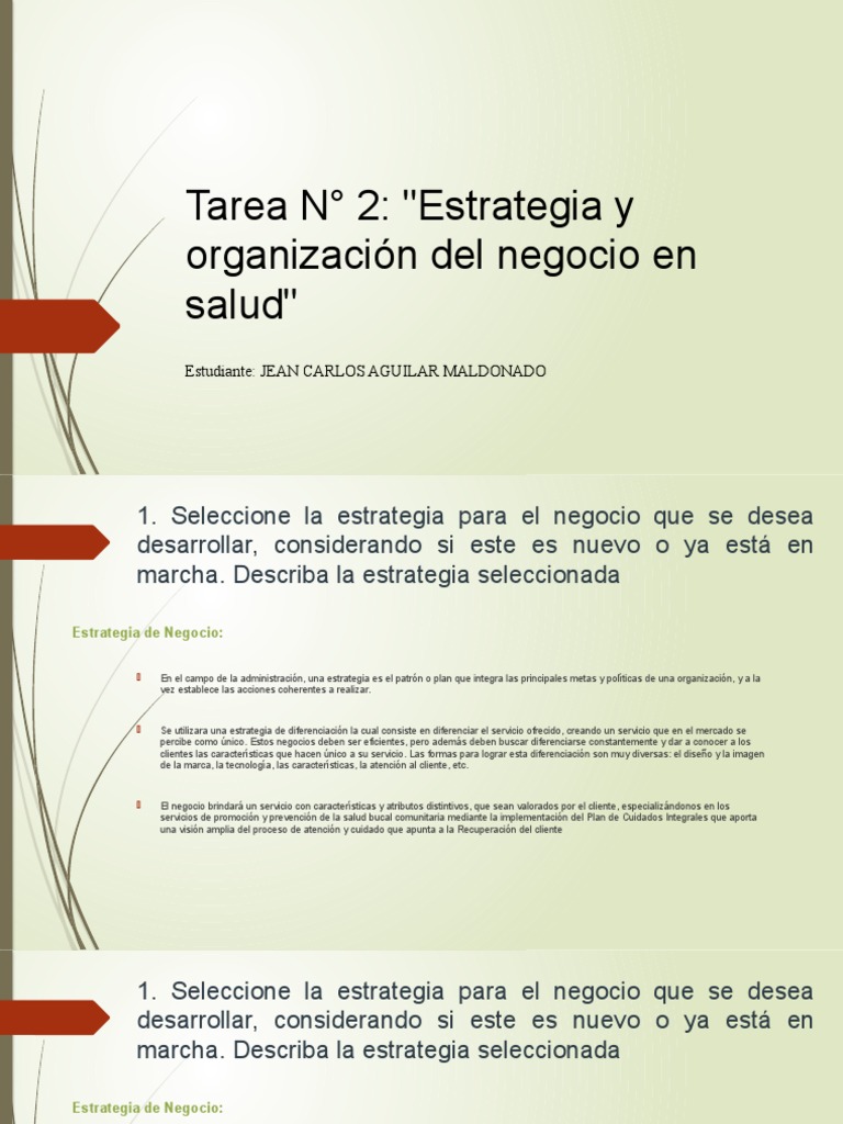 Tarea #2 ESTRATEGIA Y ORGANIZACION DEL NEGOCIO EN SALUD. JEAN CARLOS ...