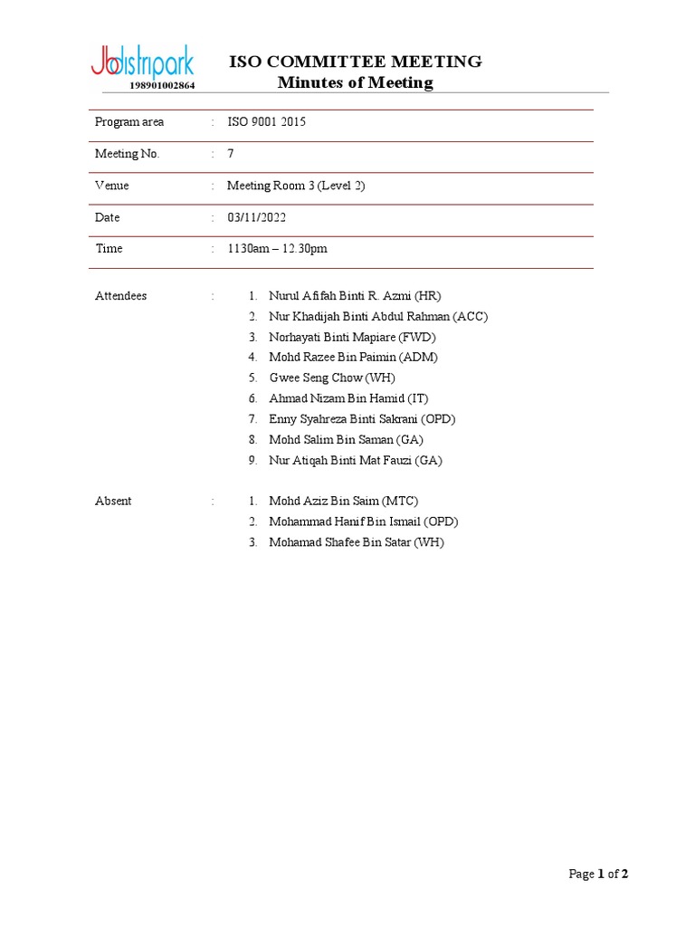 2. Minutes of Meeting - Template | PDF | Evaluation