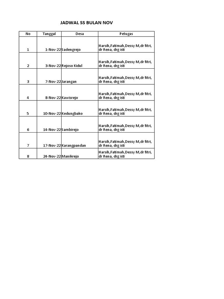Jadwal Kegiatan Bulan Nov | PDF
