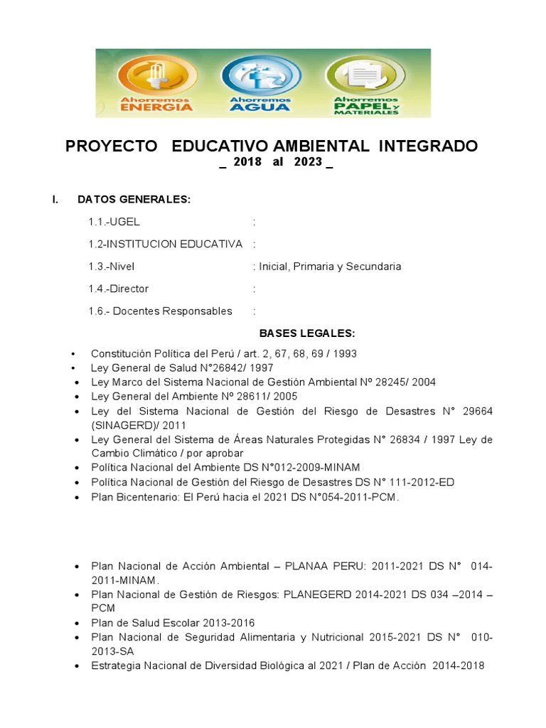 Proyecto Educativo Ambiental Integrado . | PDF | Sustentabilidad ...
