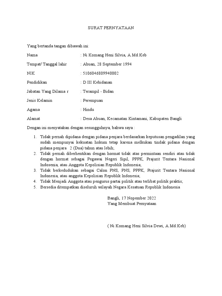 SURAT PERNYATAAN KESEHATAN DAN KEJUJURAN | PDF