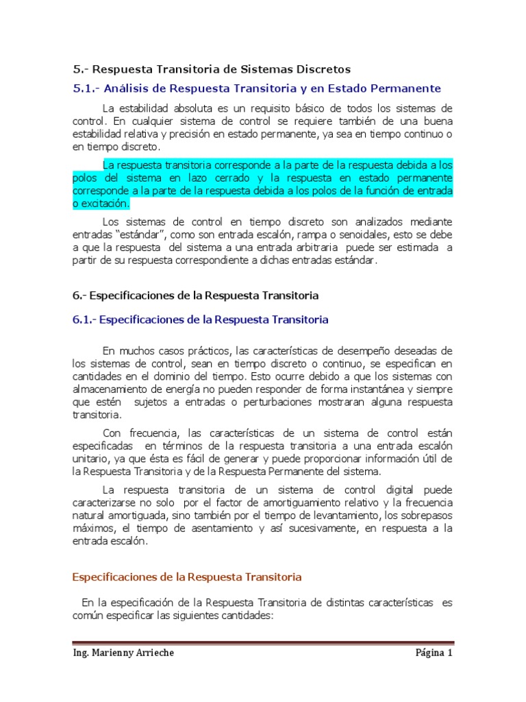 Respuesta Transitoria de Sistemas Discretos | PDF | Sistema de control ...