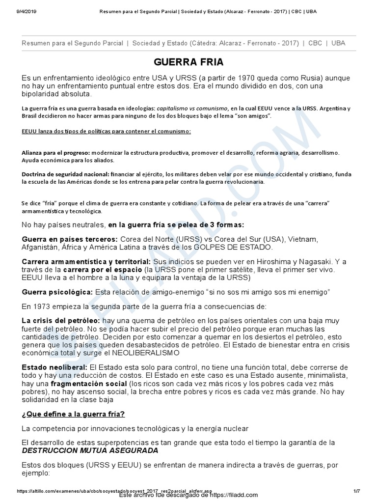 Resumen para El Segundo Parcial - Sociedad y Estado Alcaraz - Ferronato - 2017 - CBC - UBA 3 ...