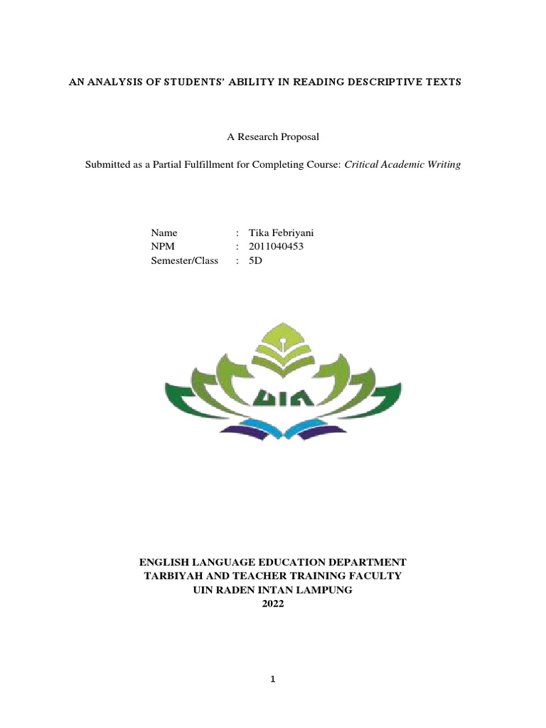 contoh-PROPOSAL CAW | PDF | Validity (Statistics) | Reading Comprehension