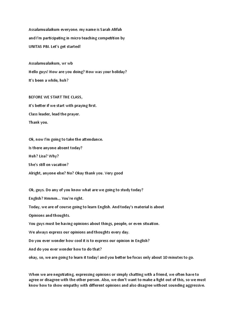 Script Microteaching | PDF | Thought