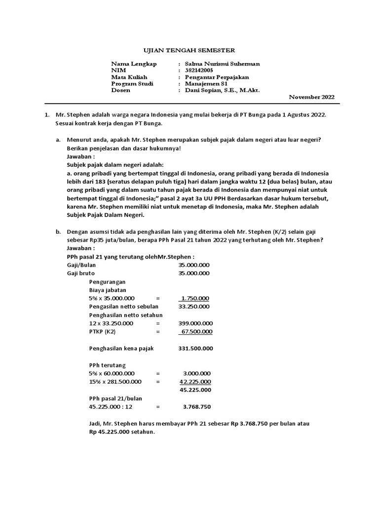 UTS Perpajakan | PDF | Pengelolaan Keuangan & Uang