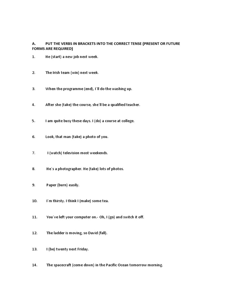 Put verbs in brackets into correct tense | PDF