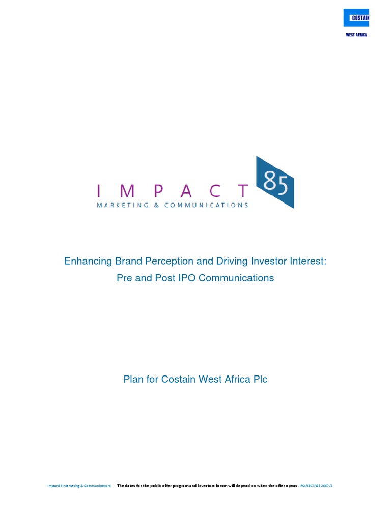 Costain West Africa IPO Communications Plan | PDF | Public Relations ...