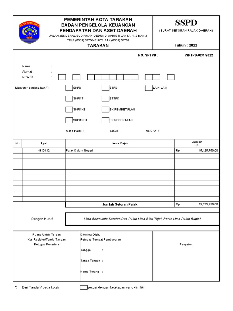 SSPD Pendapatan dan Aset Daerah Tarakan 2022 | PDF