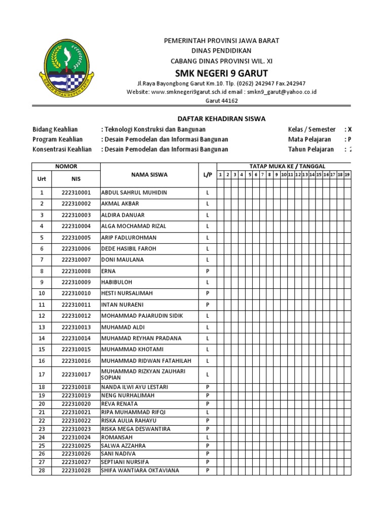 Daftar Hadir Siswa | PDF
