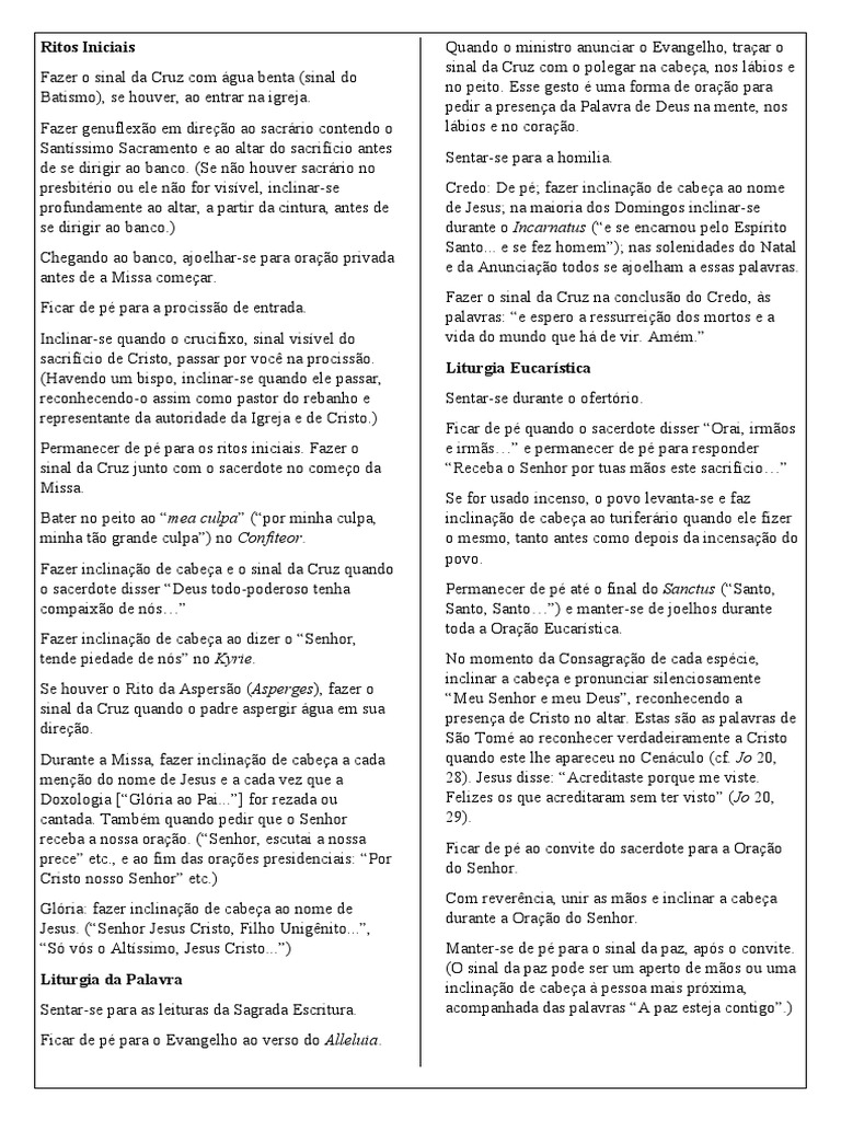 Gestos Na Missa | PDF | Missa (liturgia) | Eucaristia