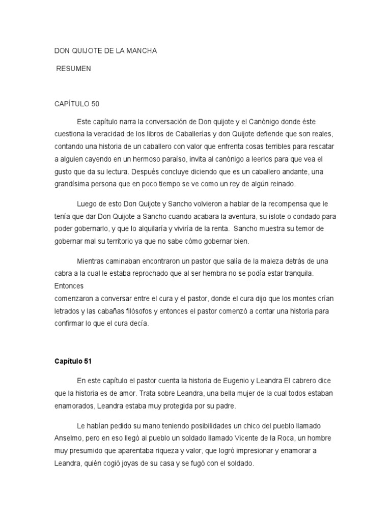 Resumen Cap 50 y 51 DON QUIJOTE DE LA MANCHA | PDF