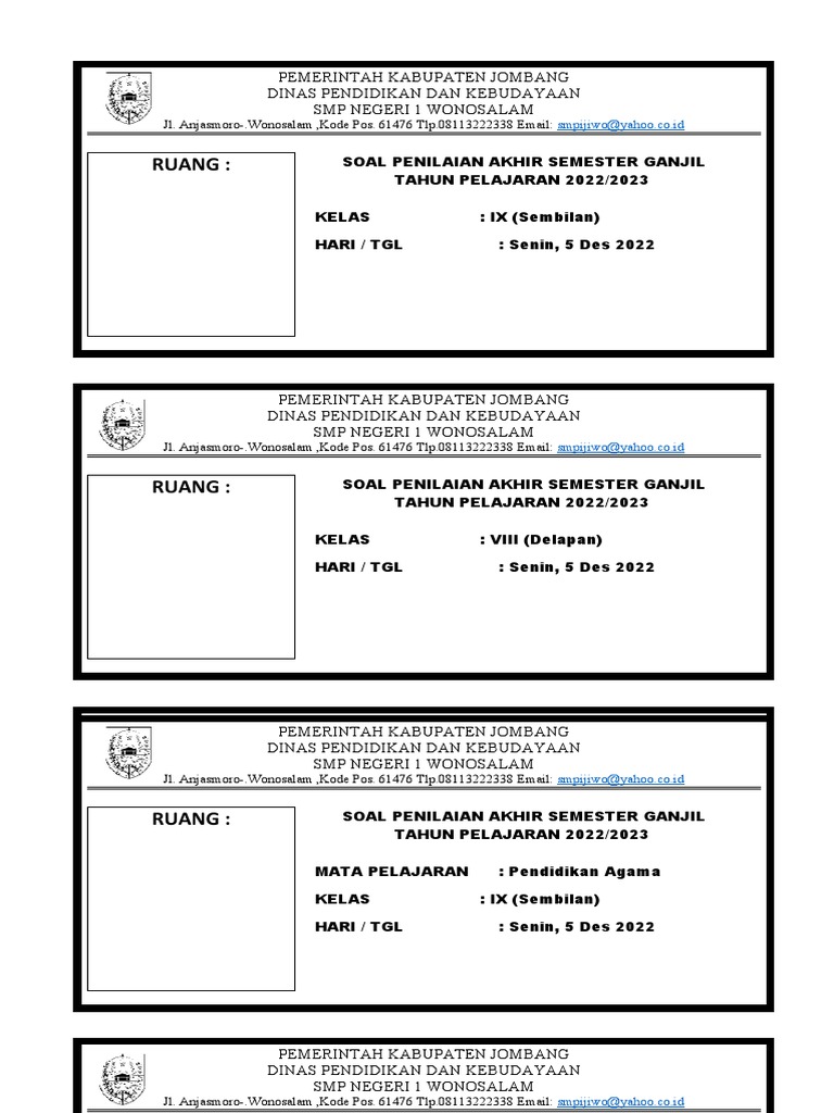Sampul Soal Ujian | PDF