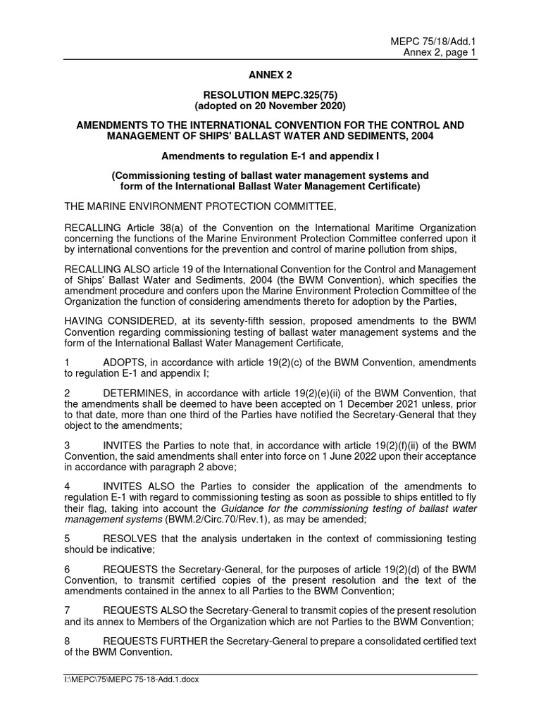 Amendments to Ballast Water Management | PDF