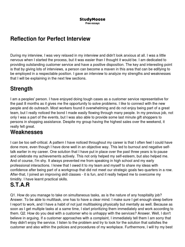 Reflection For Perfect Interview | PDF | Behavior Modification | Behavioural Sciences