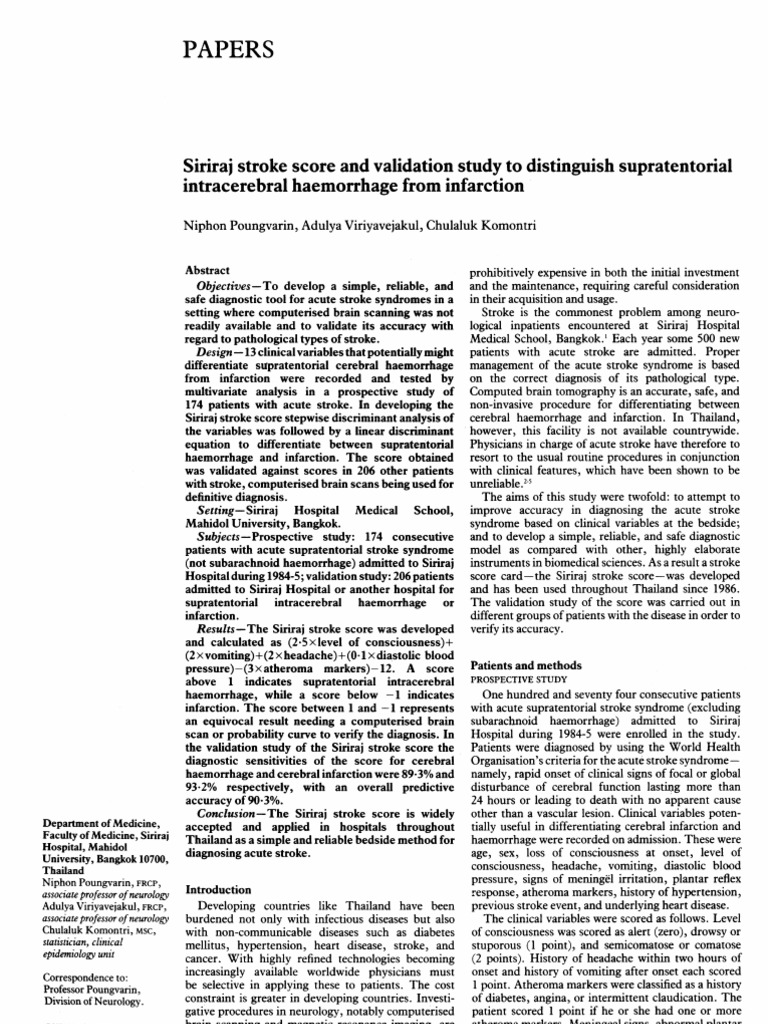 Siriraj Stroke Score | PDF | Stroke | Neurology