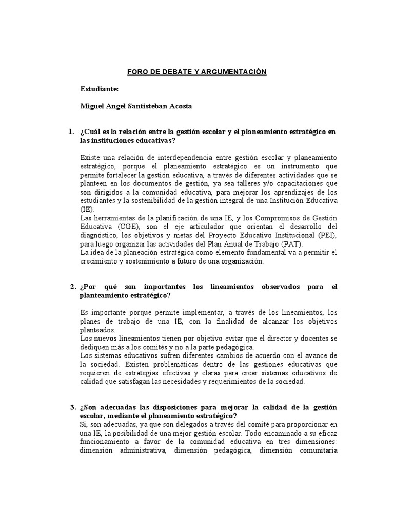 Foro de Debate y Argumentacion-Entregar | PDF | Planificación ...