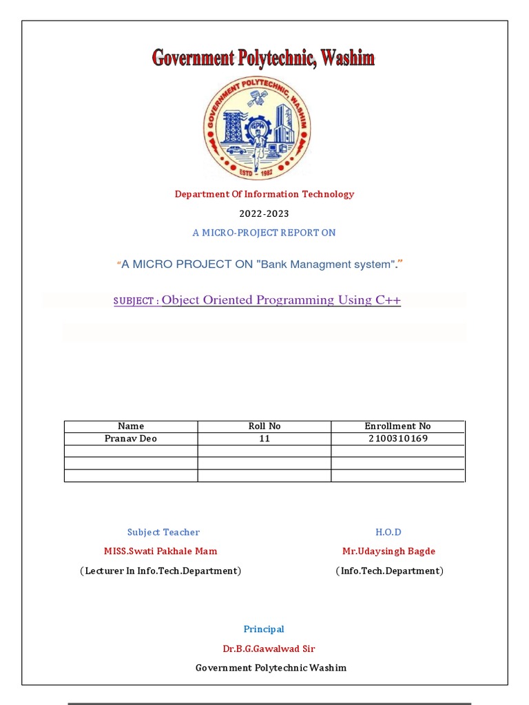 A Comprehensive Analysis A Micro Project Report On Developing A Bank Management System Using 