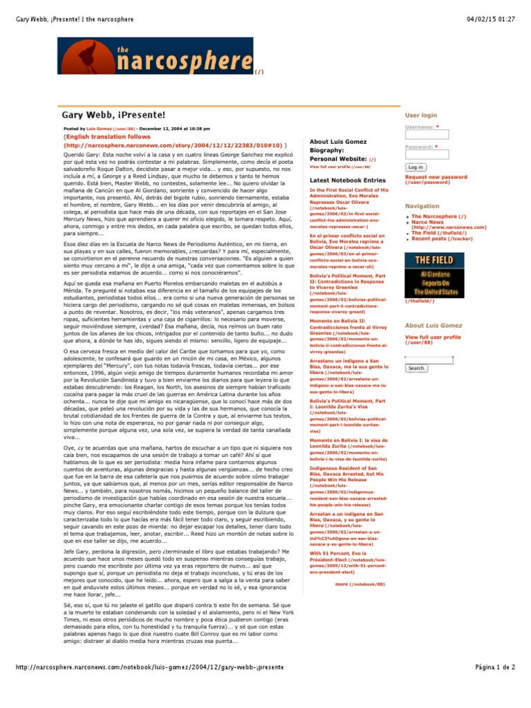 Gary Webb, ¡Presente! - The Narcosphere | PDF