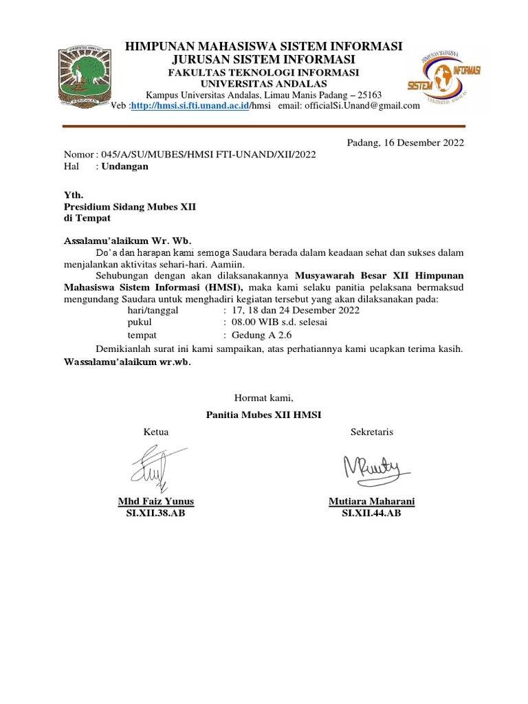 Surat Undangan Presidium | PDF