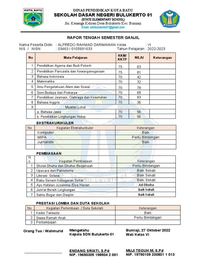Rapor Tengah Semester Ganjil Ok | PDF