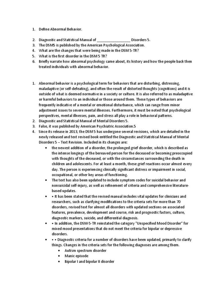 Define Abnormal Behavior | PDF | Mental Disorder | Diagnostic And Statistical Manual Of Mental ...