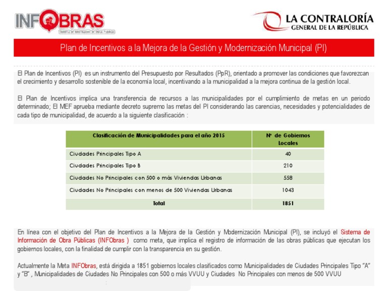 Plan de Incentivos - Infobras - CGR | PDF