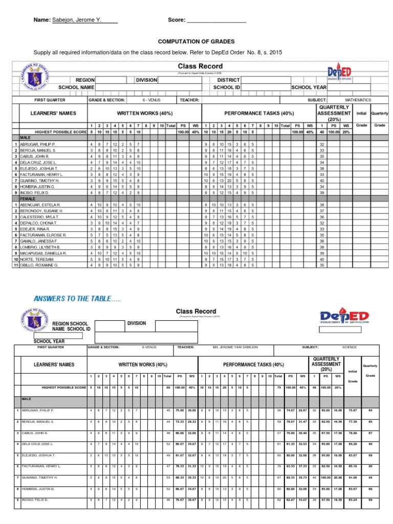 Computation of Grades - SABEJON | PDF