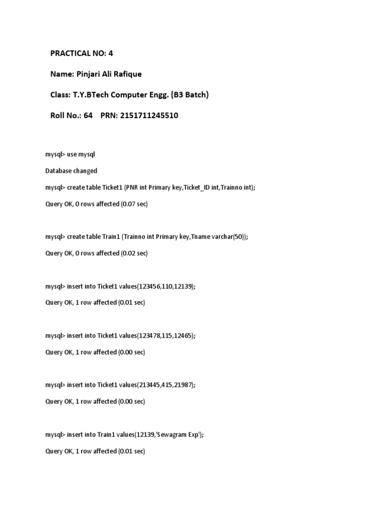 Practical Demonstration of Various Join Operations in MySQL | PDF | Databases | Software Design