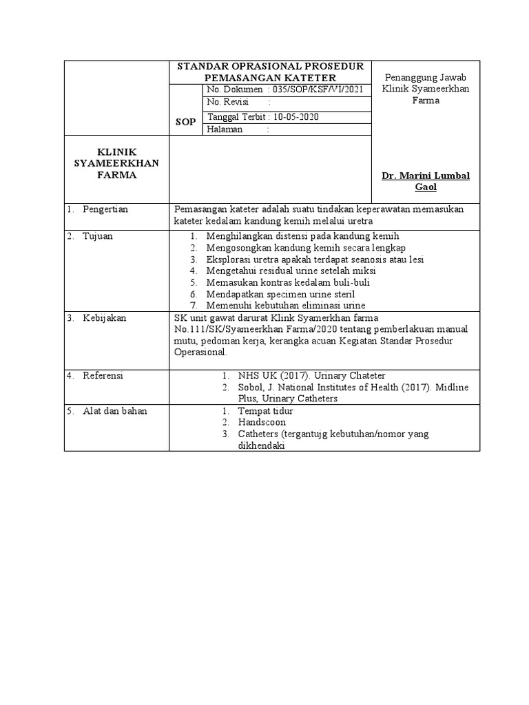 Sop Pemasangan Kateter Pdf