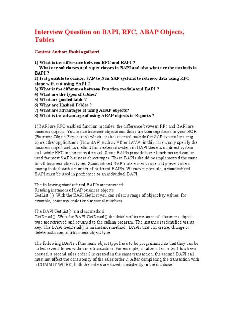 Interview Question On Bapi Download Free Pdf Object Computer Science Method Computer