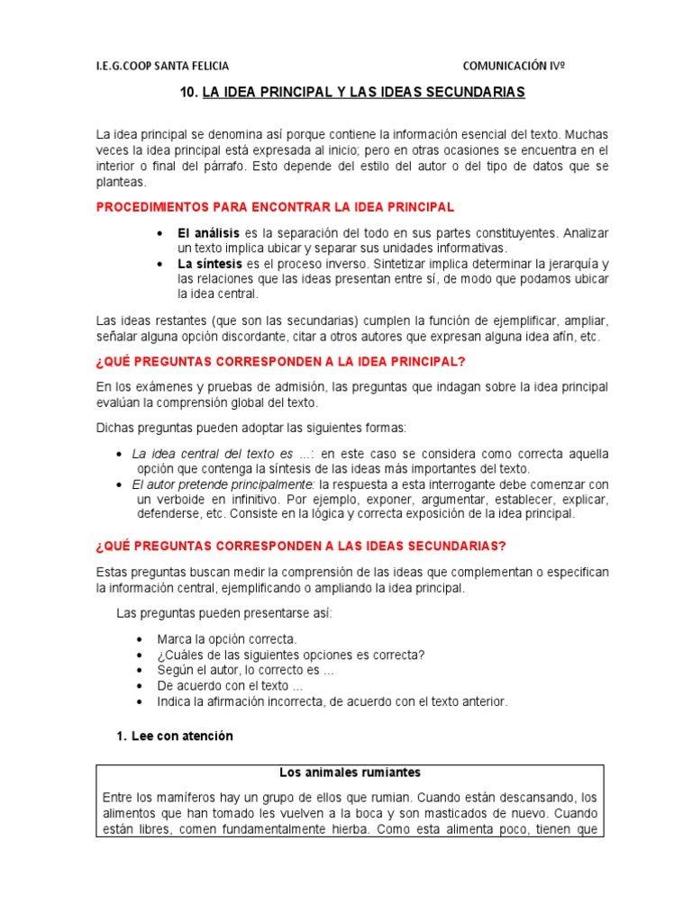 Idea Principal y Secundarias Ivº | PDF | Lingüística | Escritura