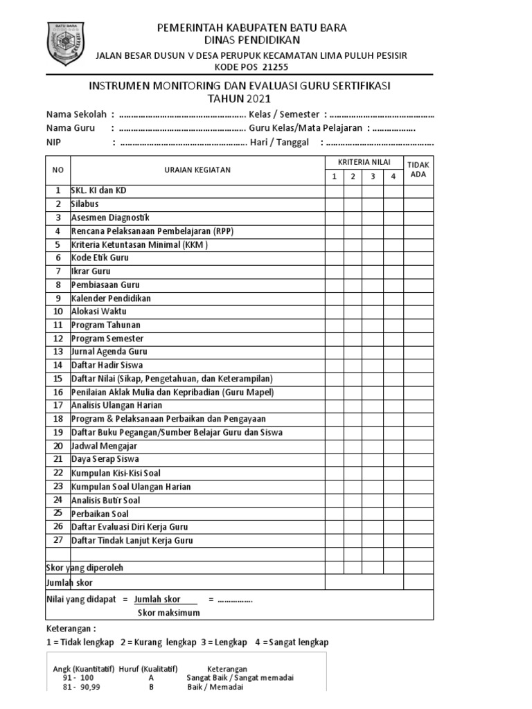 Instrumen Monev Guru Sertifikasi | PDF