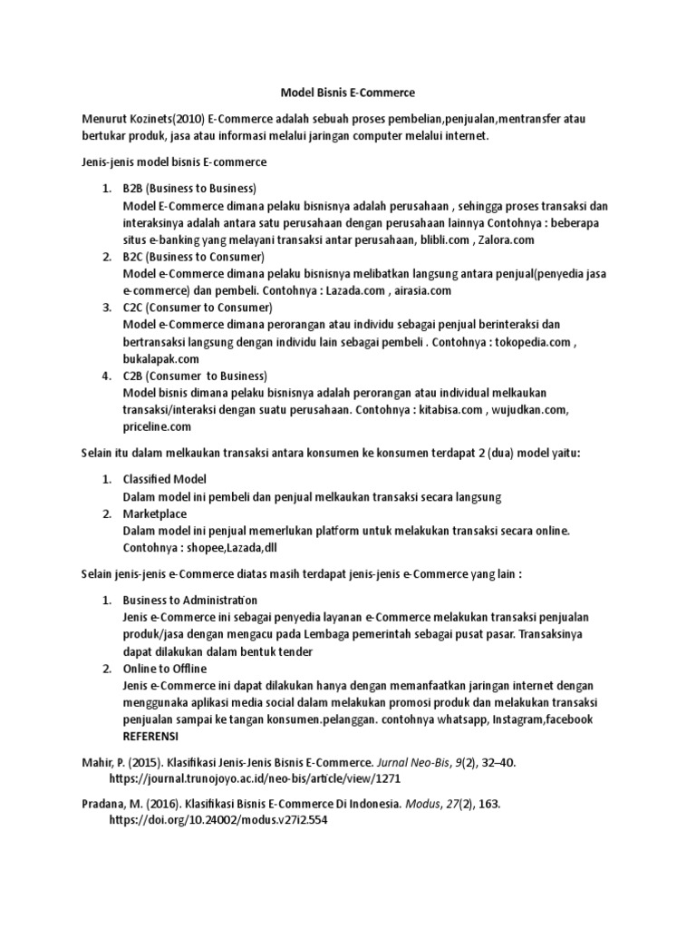 Jenis-Jenis Model Bisnis E-Commerce | PDF