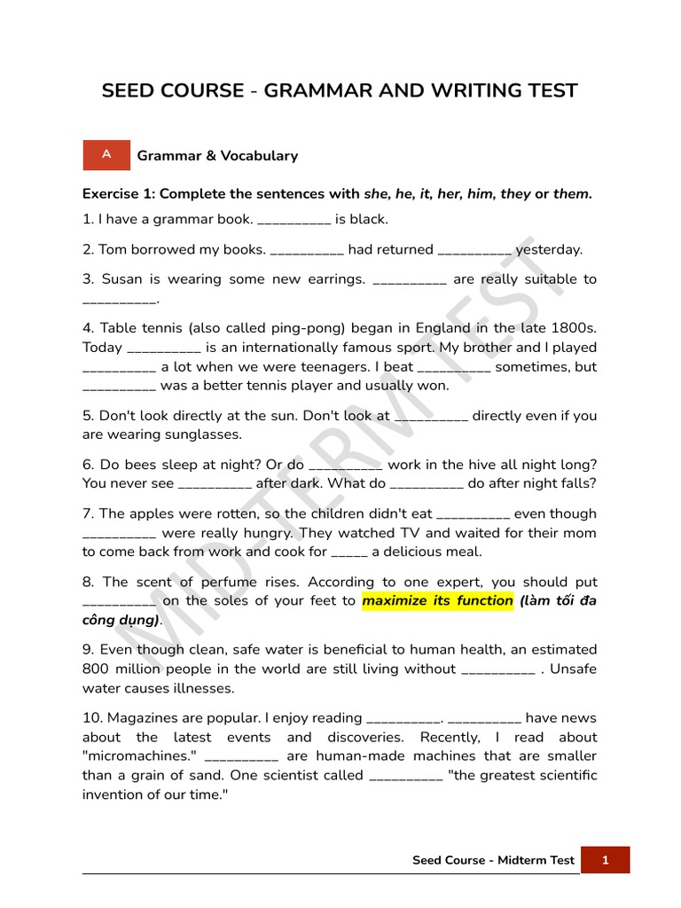 (Grammar & Vocabulary) Test Seed 2210 | PDF