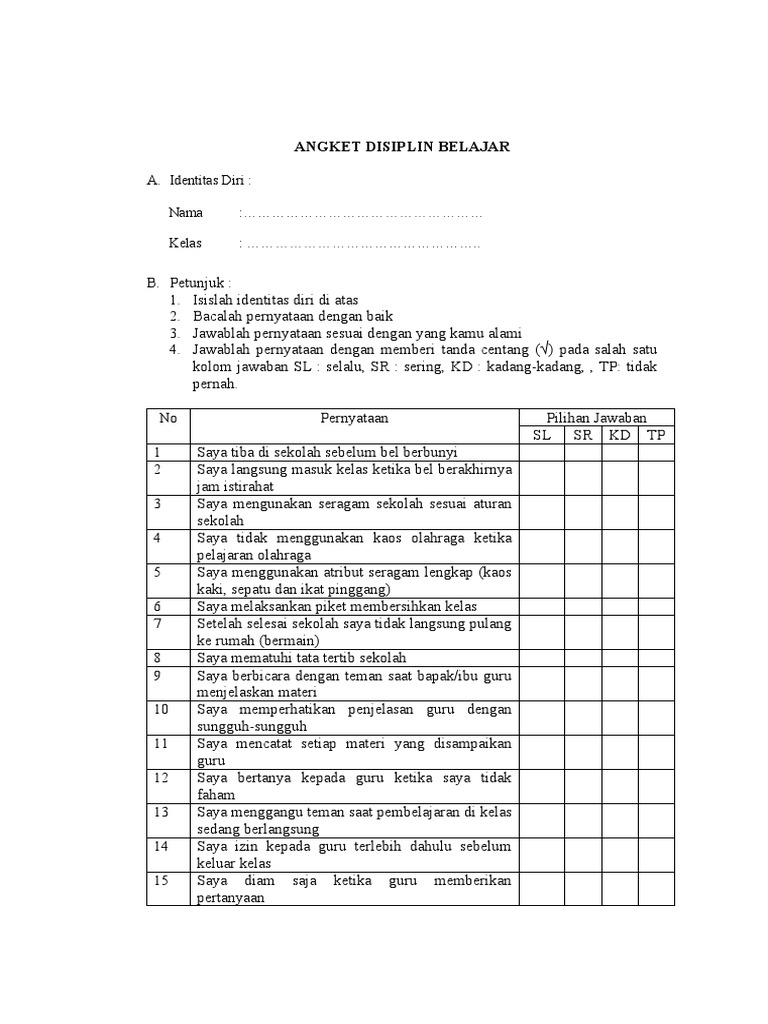 Angket Disiplin Belajar | PDF