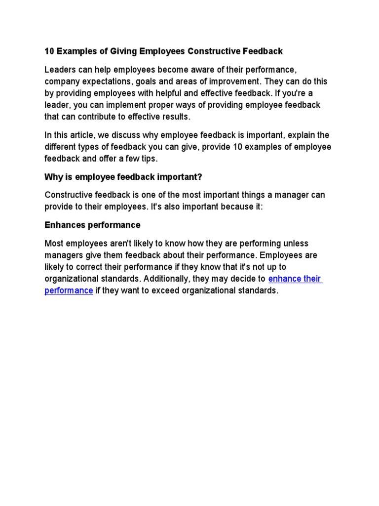 10 Examples of Giving Employees Constructive Feedback | PDF