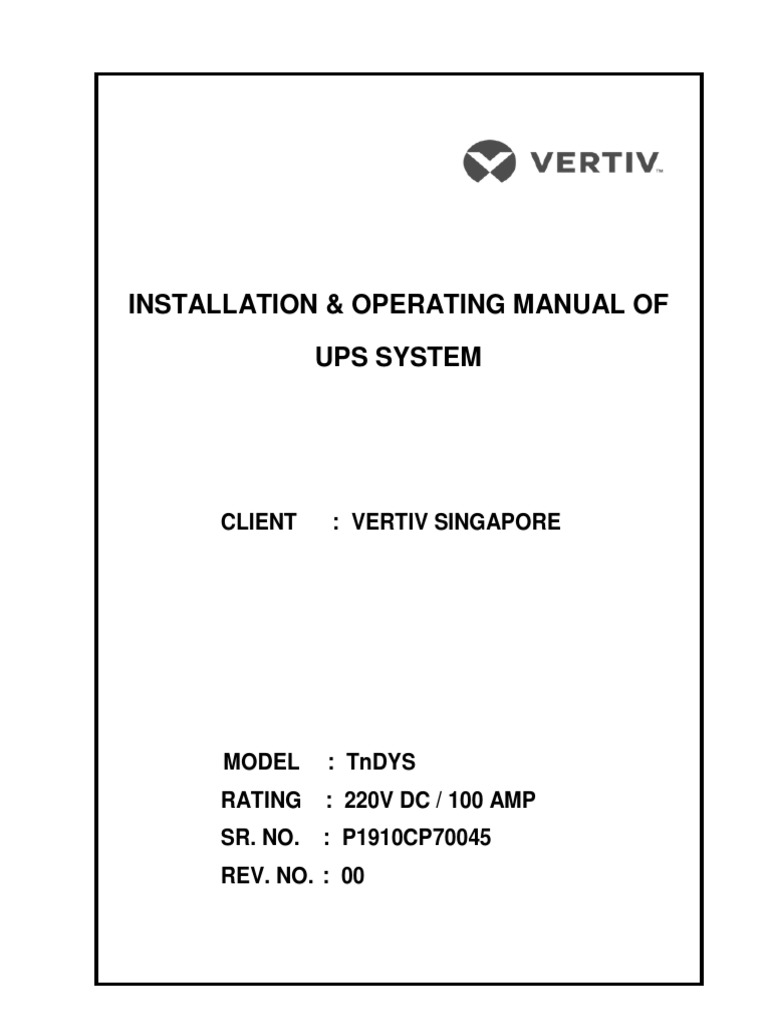 P1910CP70045 - 220V DC-100AMP - TnDYS - Vertiv Singapore | PDF ...